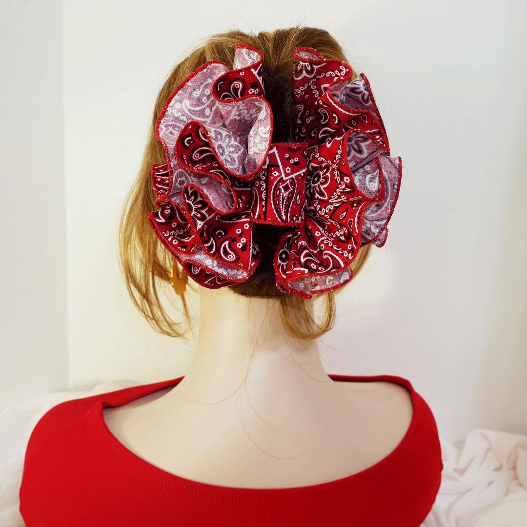 Large Red Bandana Bow Hair Jaw Clip - Trendy Western Women's Hair ...