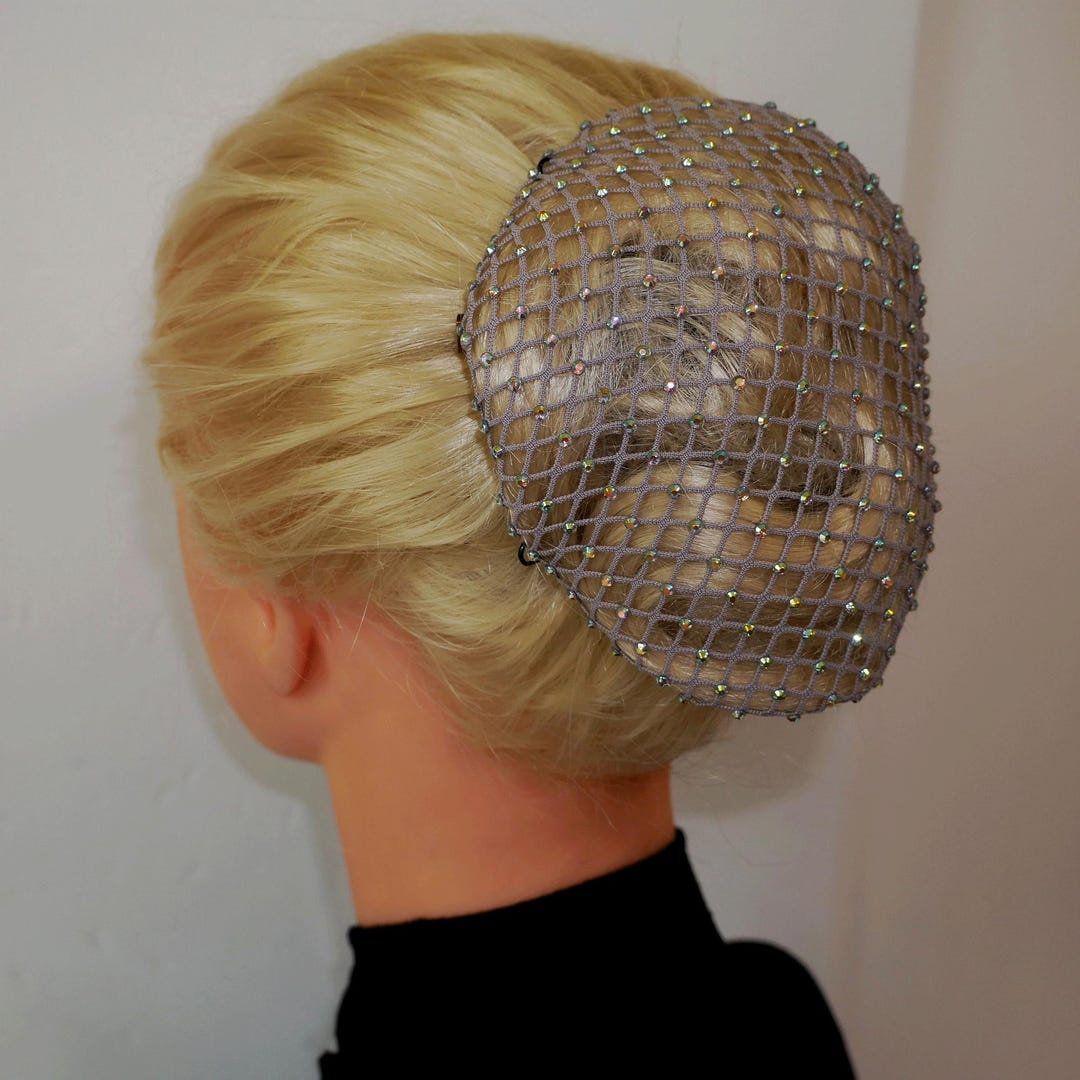 Light Gray AB Crystal Stone Bun Cover Hair Net Stretchable Decorative ...
