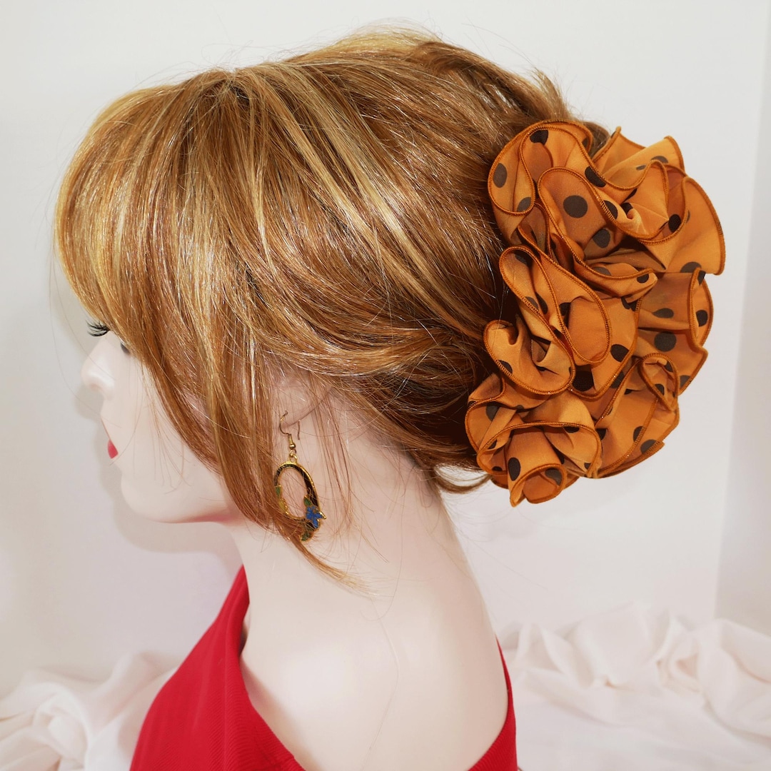 Jumbo Size Polka Dot Hair Claw Clip Bow: Ruffled Fabric Hair Accessory ...
