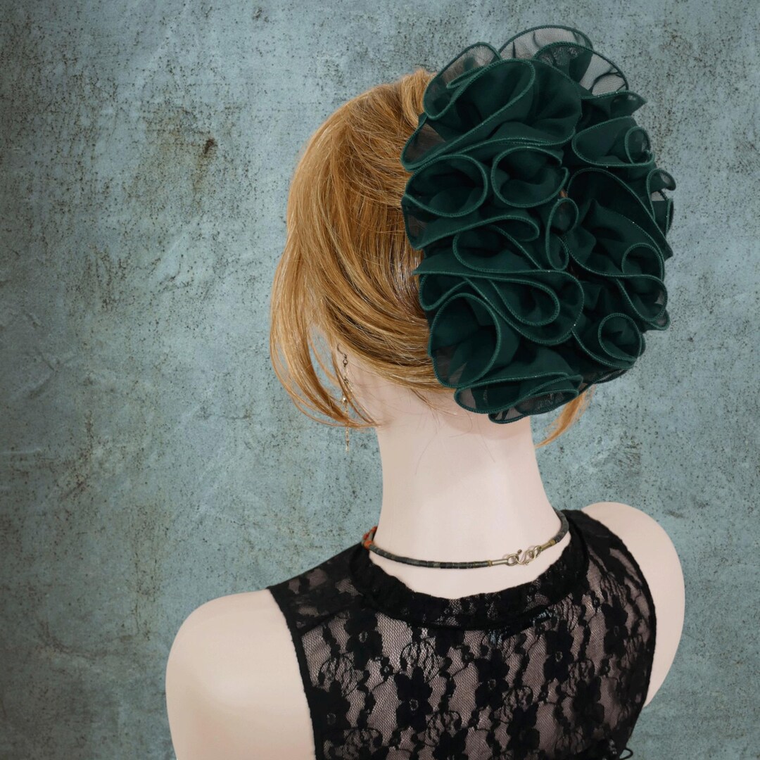 Chiffon Ruffle Hair Bow Banana Clip Comb: Handmade Ponytail Bun Holder ...