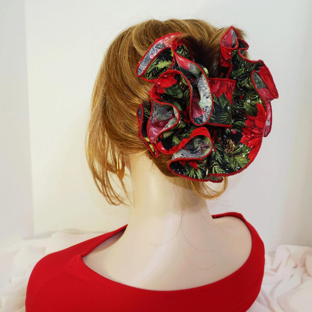 Christmas Hair Claw Clip Bow Large Size: Red & Green Holiday Accessory ...