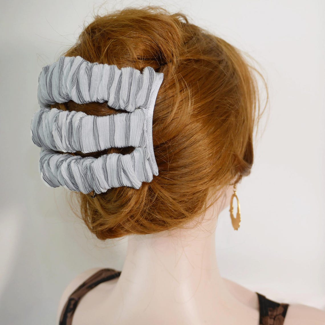 Stretchable Double White With Black Lines Fabric Side Hair Comb Women's ...