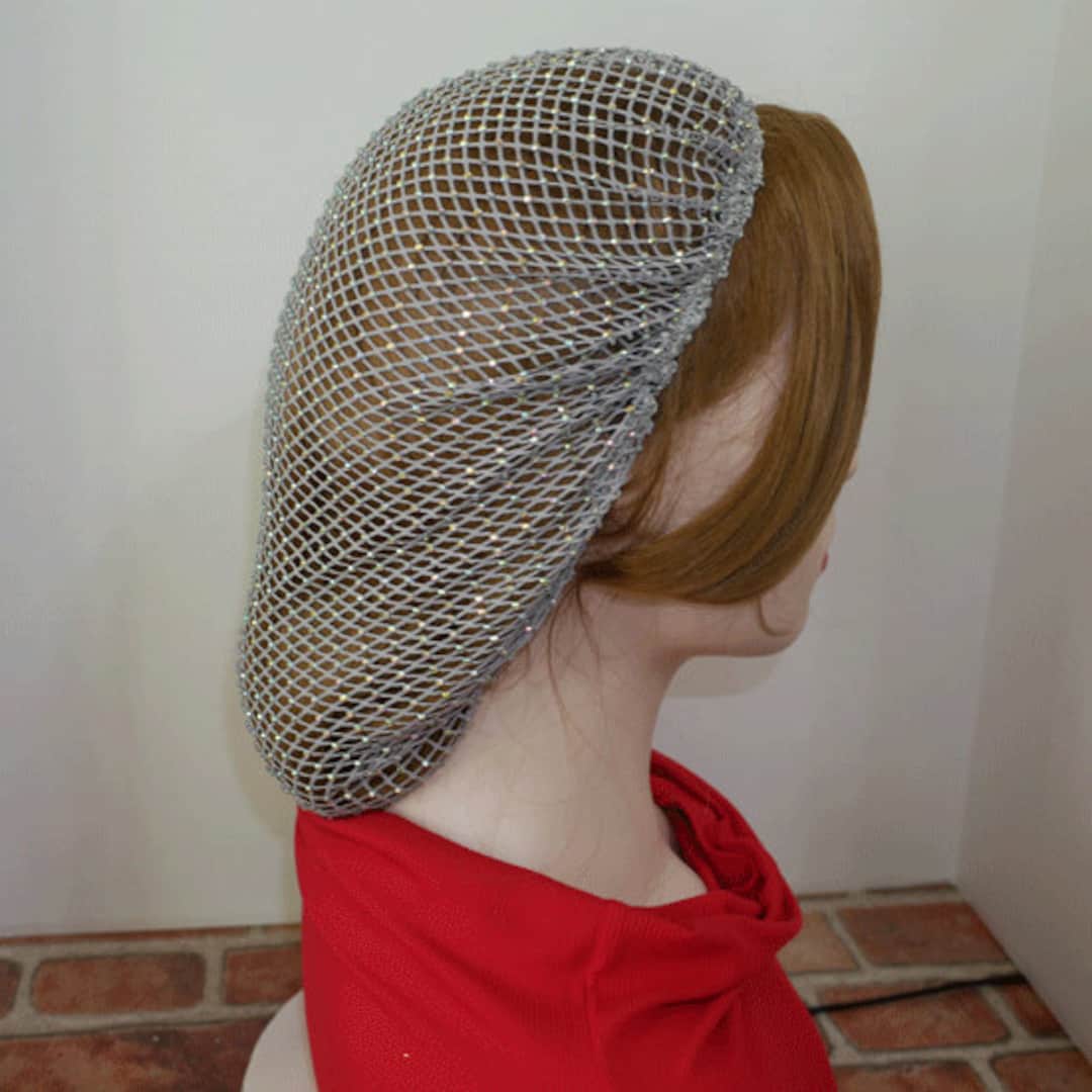 Gray Silver Fancy Hair Snood With Crystal Stone Long Hair Covering ...
