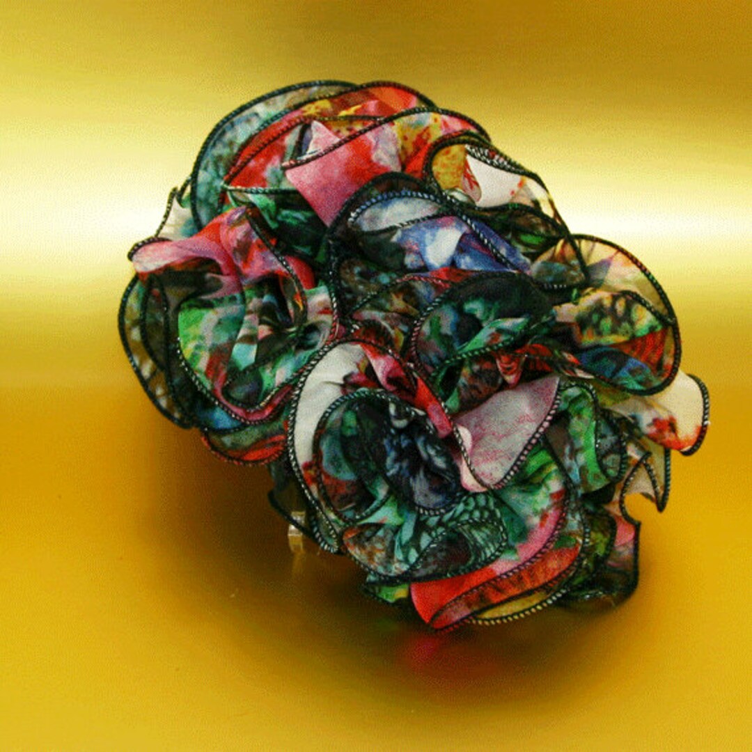 Banana Clip Comb Bow With Chiffon Fabric, Multicolor Floral Design ...