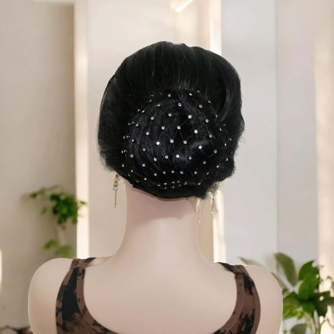 Crystal Bun Cover Hair Net: Stretchable Black Clear Stone Wedding ...