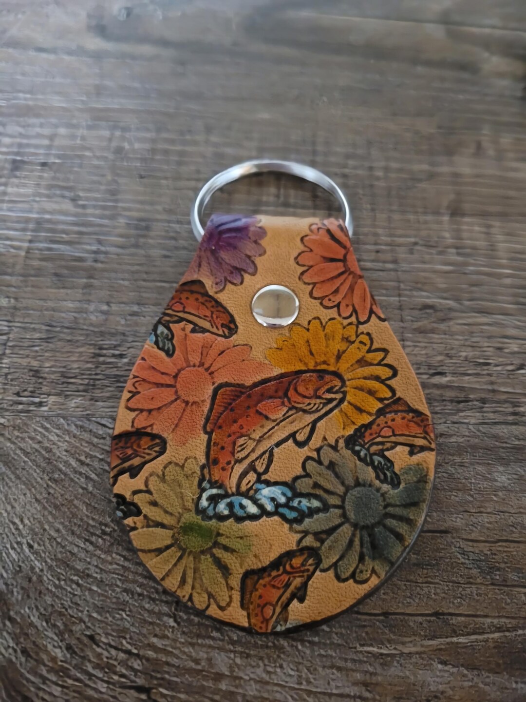 Fishing Leather Keychain Dad Gift Leather Keychain Leather Fish ...