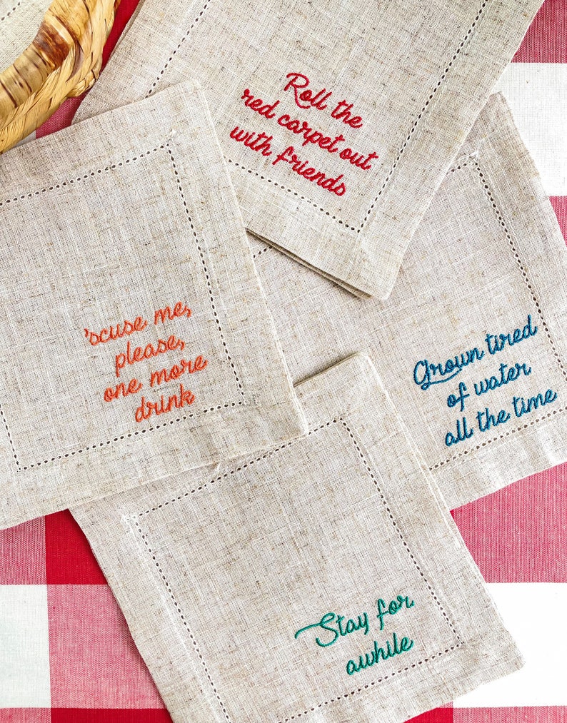 DMB Napkins: Set of 4 Dinner And/or Cocktail Linen Napkins Embroidered ...