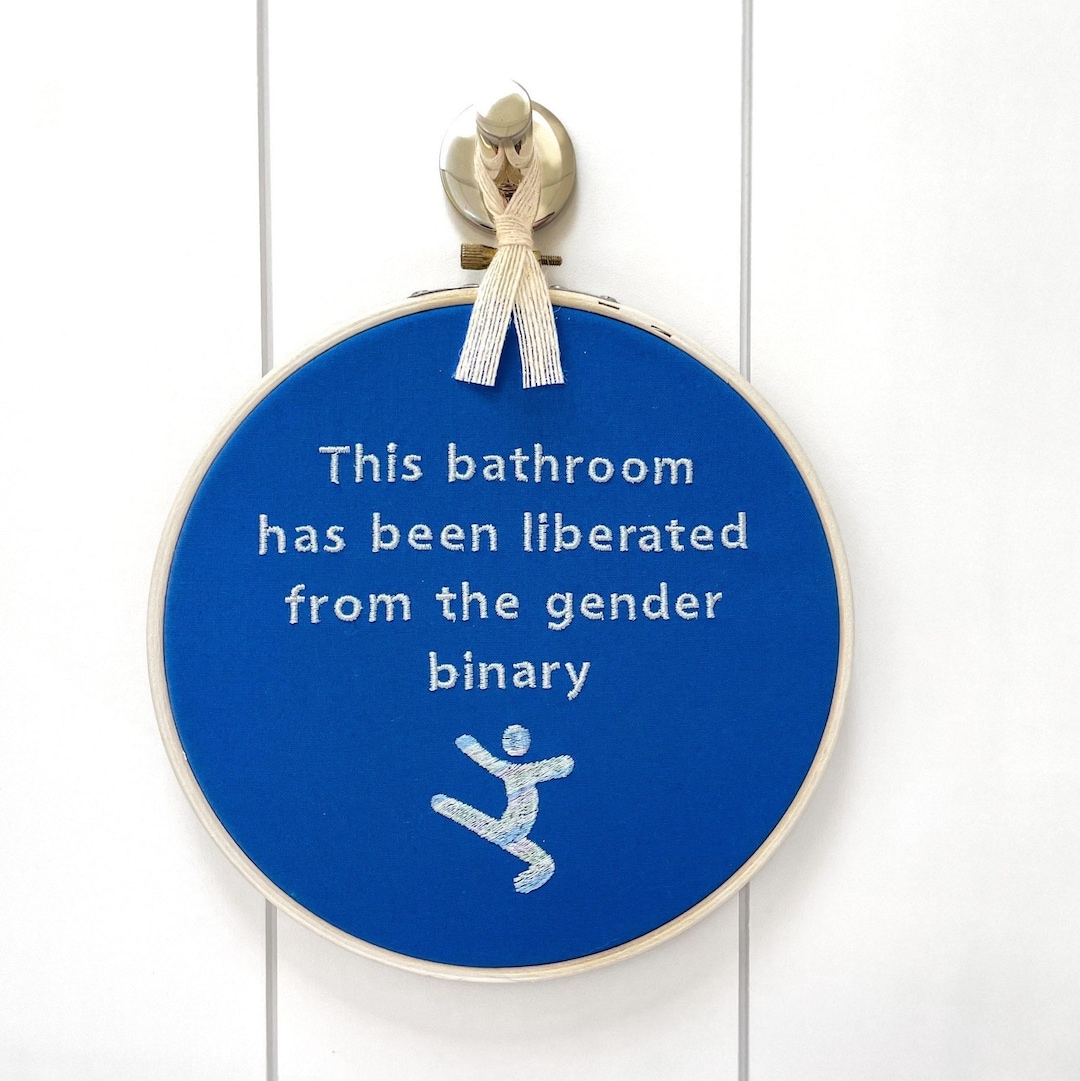 Funny All Gender Bathroom Sign, “liberated From the Gender Binary ...