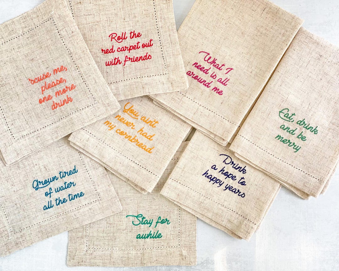 DMB Napkins: Set of 4 Dinner And/or Cocktail Linen Napkins Embroidered ...