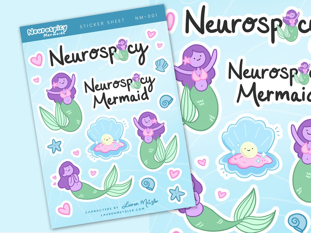 Neurospicy Mermaids Sticker Sheet, Cute Mermaid Stickers, Sticker Sheet ...