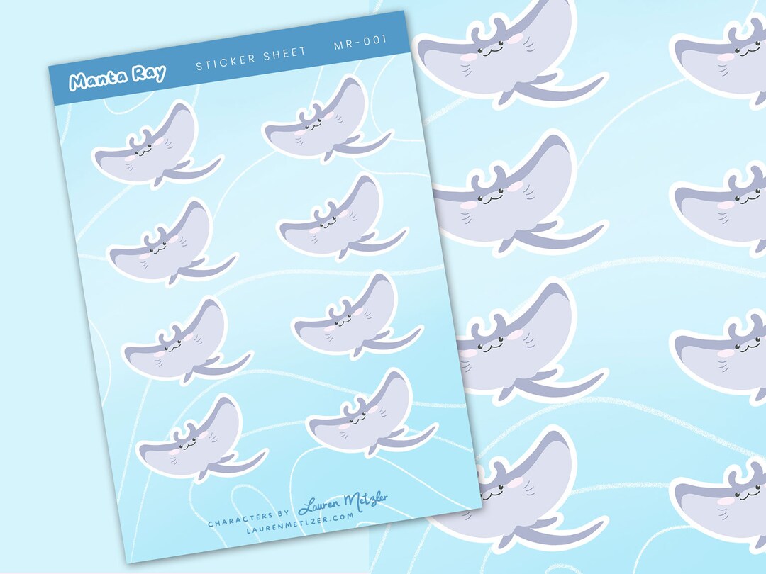 Manta Ray Sticker Sheet, Cute Manta Ray Stickers, Sticker Sheet ...