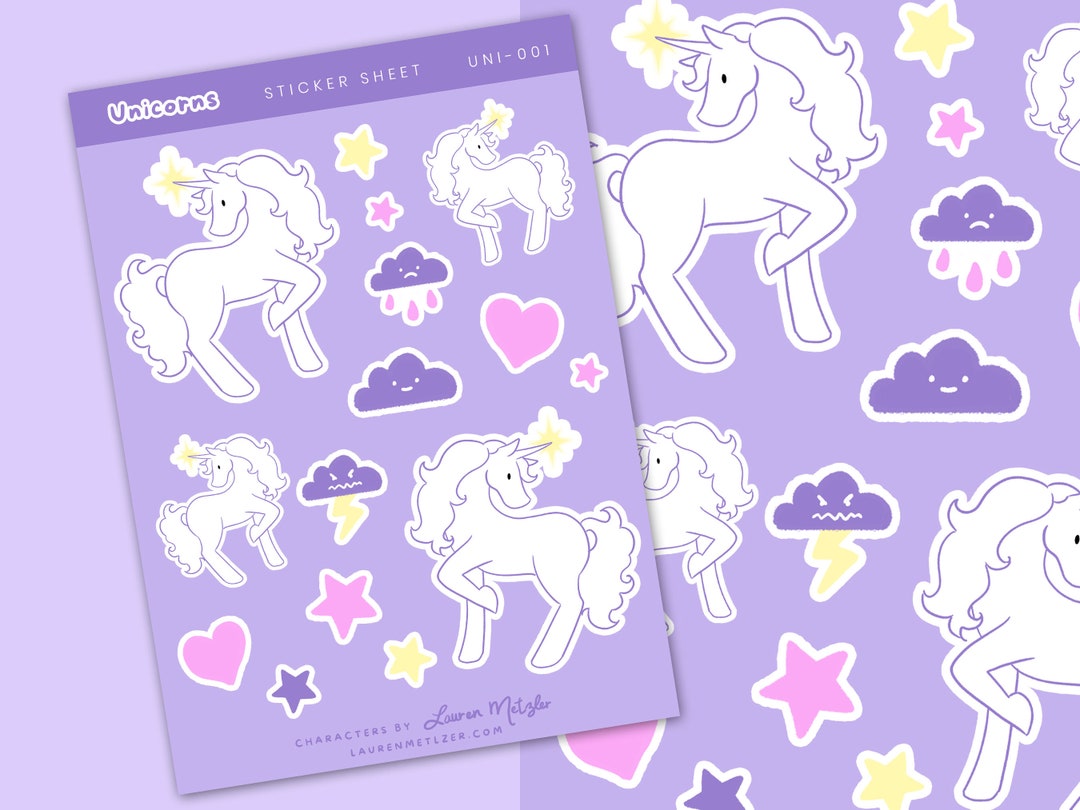 Unicorn Sticker Sheet, Cute Unicorn Stickers, Sticker Sheet, Journal ...
