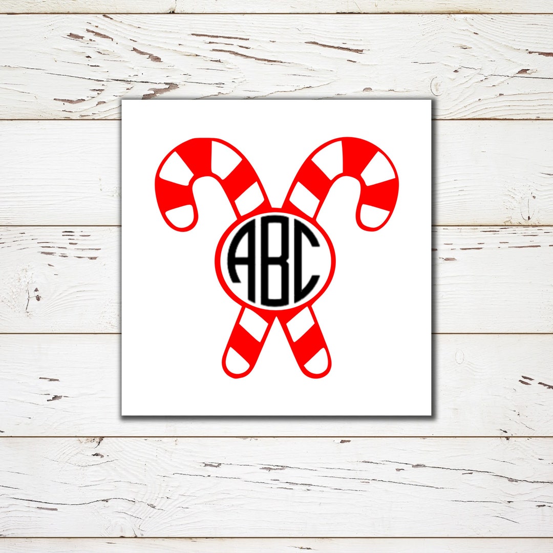 Candy Cane Decal, Monogram Decal, Christmas Decal, Monogram Candy Cane ...