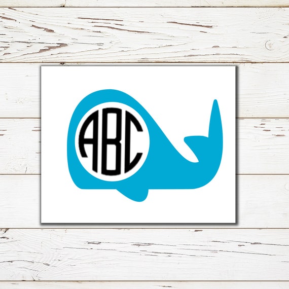 Whale Monogram Vinyl Decal Whale Vinyl Decal Custom Whale - Etsy