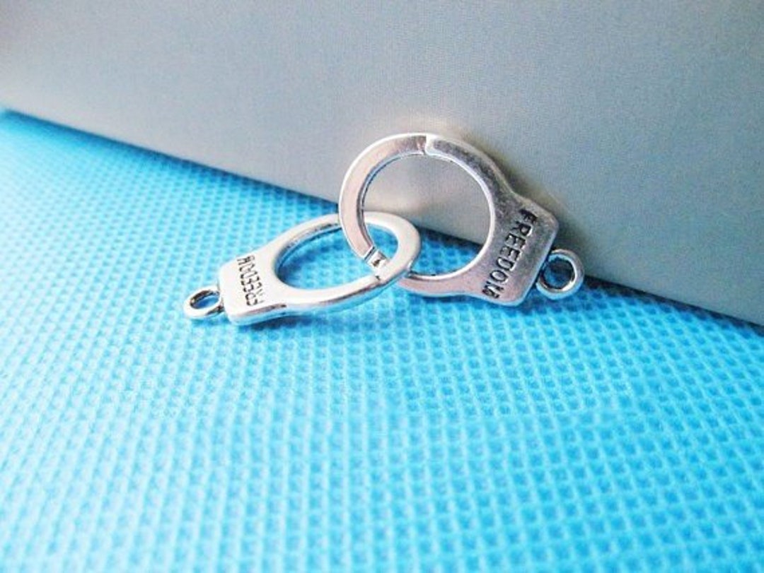 Antique Silver Tone/antique Bronze Lovely Freedom Handcuffs Connector ...