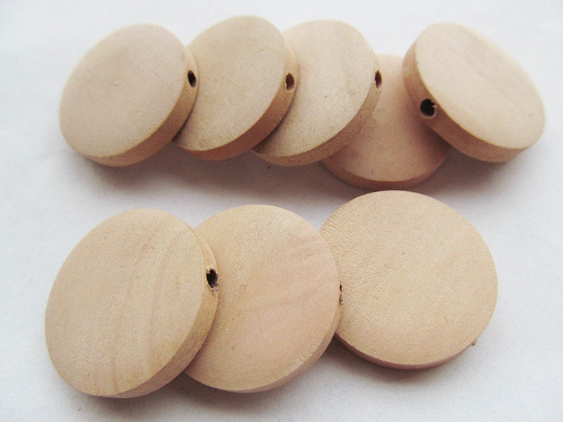 25mm Unfinished Thick Flat Circle Round Discs Natural Wood Spacer Beads ...