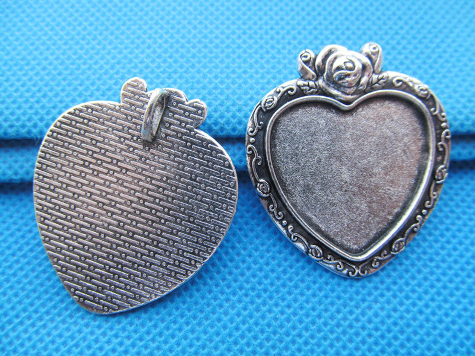 Antique Silver Tone/antique Bronze Rose Heart Base Setting Tray Bezel ...