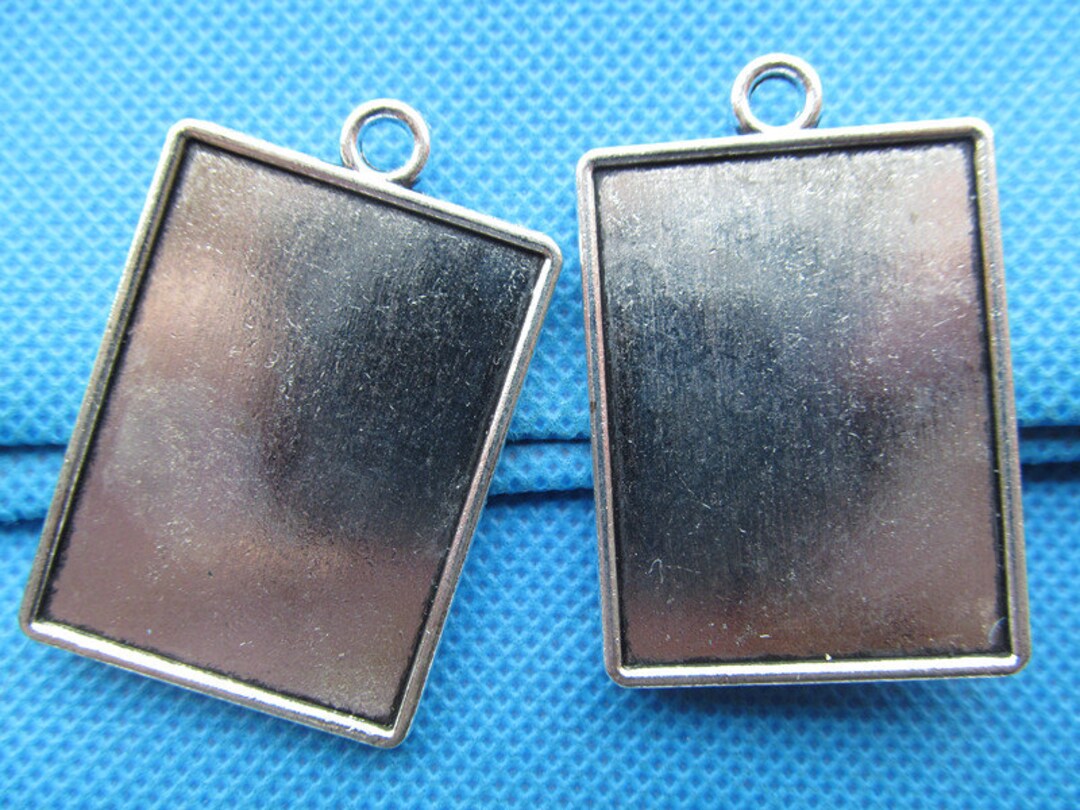 Antique Silver Tone Rectangle Base Setting Tray Bezel Pendant Charm ...
