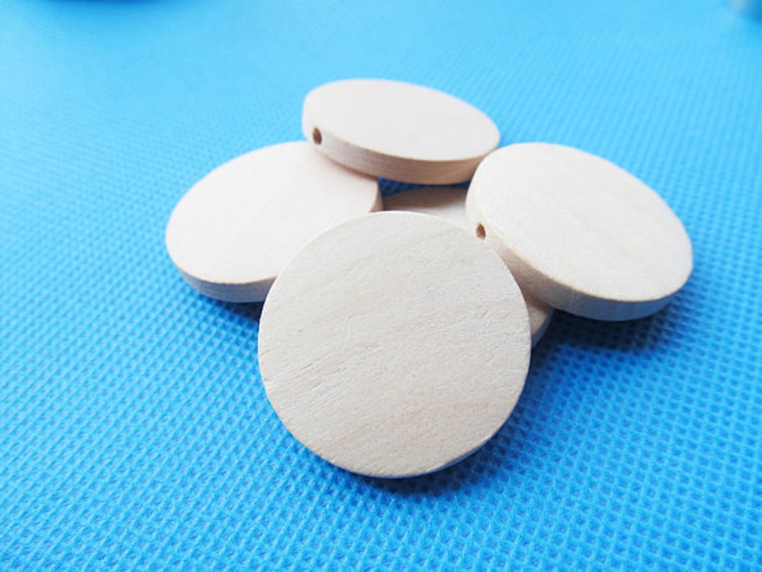 40mm Unfinished Thick Flat Circle Round Discs Natural Wood Spacer Beads ...