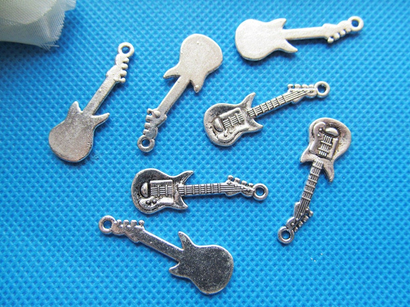 Antique Silver Tone/antique Bronze Filigree Guitar Pendant - Etsy