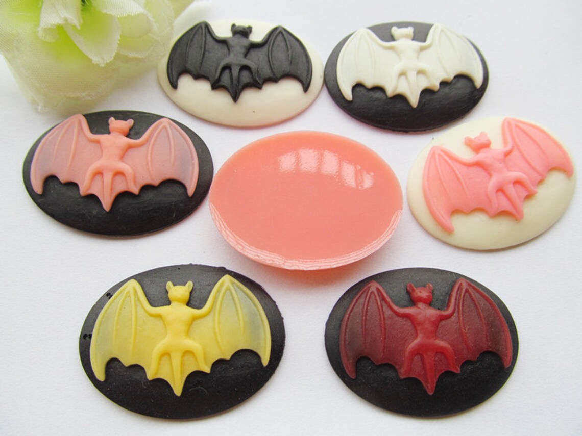 30mmx40mm 7 Colors Oval Flatback Resin Relief Bat/bugbat Cabochon Cameo ...