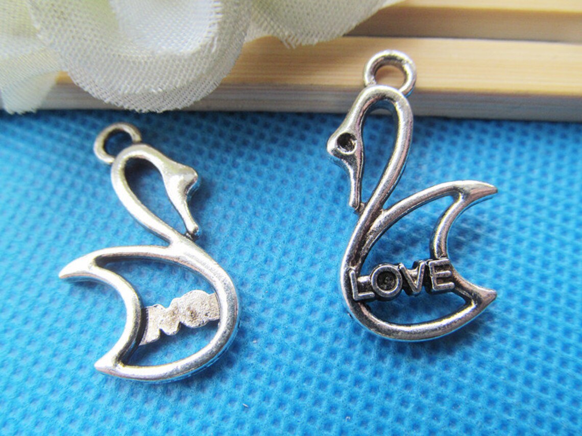 16mmx28.6mm Antique Silver Tone/antique Bronze LOVE Swan Frame - Etsy