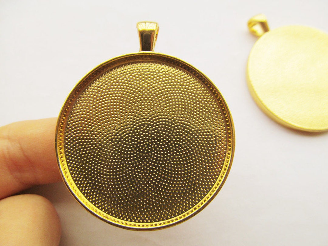Large Heavy Gold Round Frame Base Bezel Setting Tray Pendant Charm ...