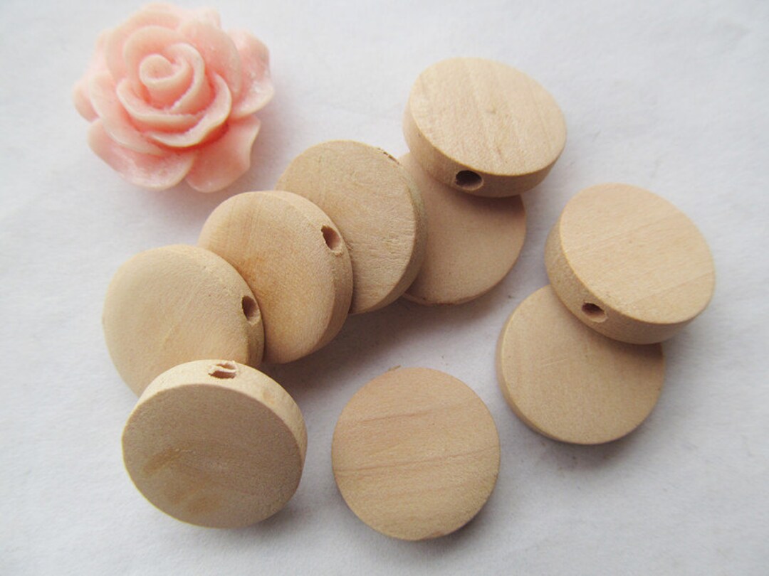 15mm Unfinished Thick Flat Circle Round Discs Natural Wood Spacer Beads ...