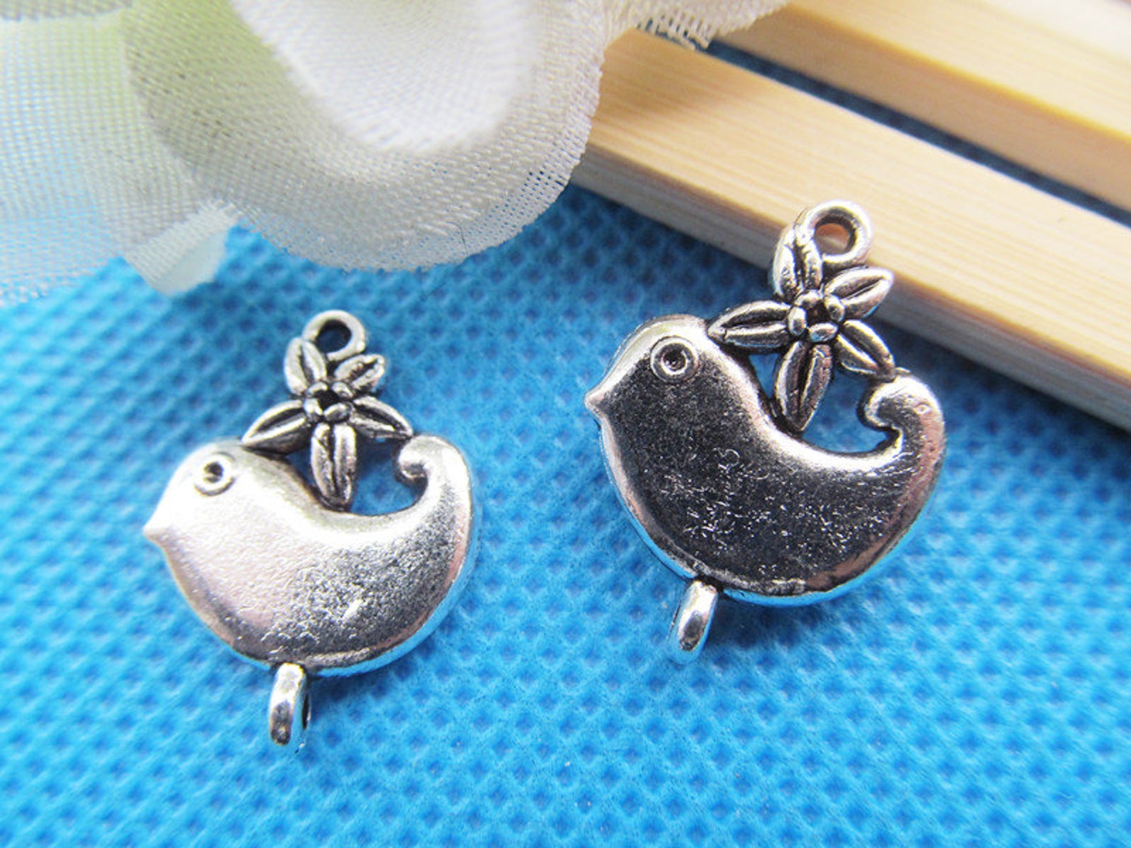 16mmx21mm Antique Silver Tone Lovely Flower Bird Connector - Etsy