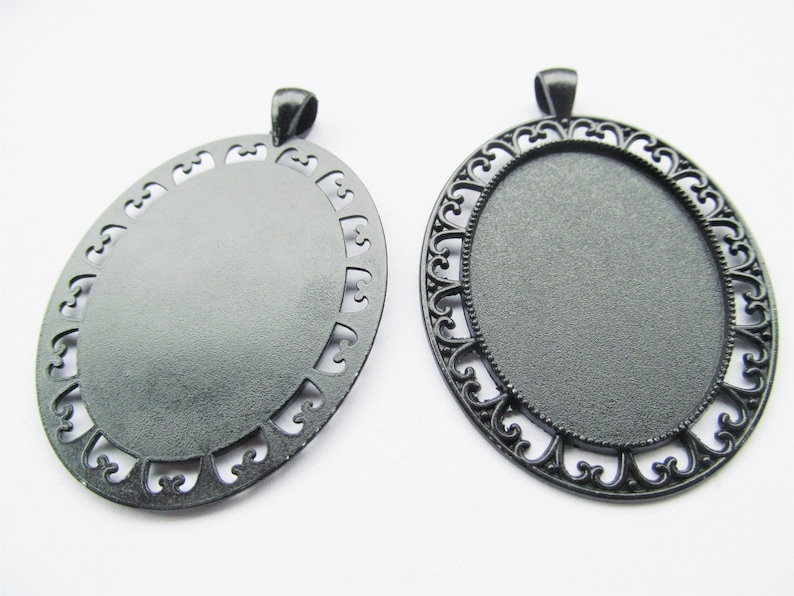 Black Oval Frame Base Setting Tray Bezel Pendant | Etsy