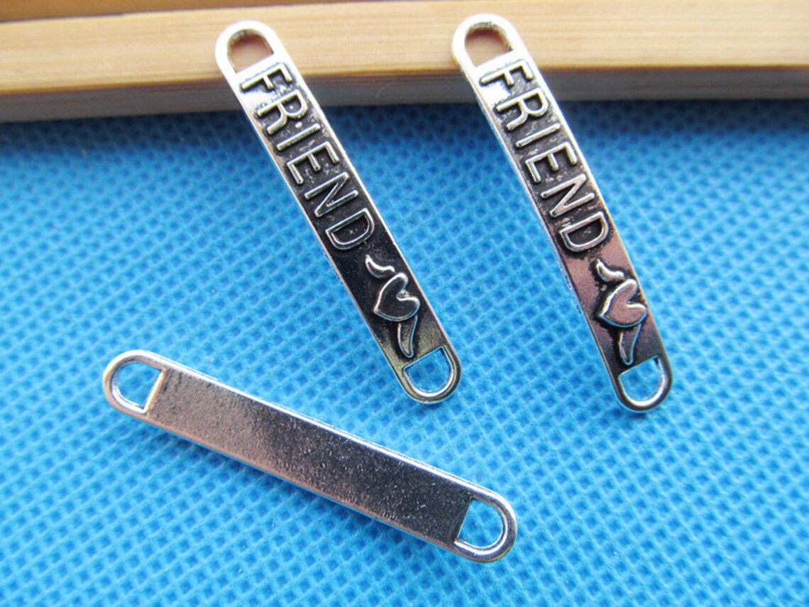 5.80mmx37.10mm Antique Silver Tone/antique Bronze Sideway FRIEND Heart ...