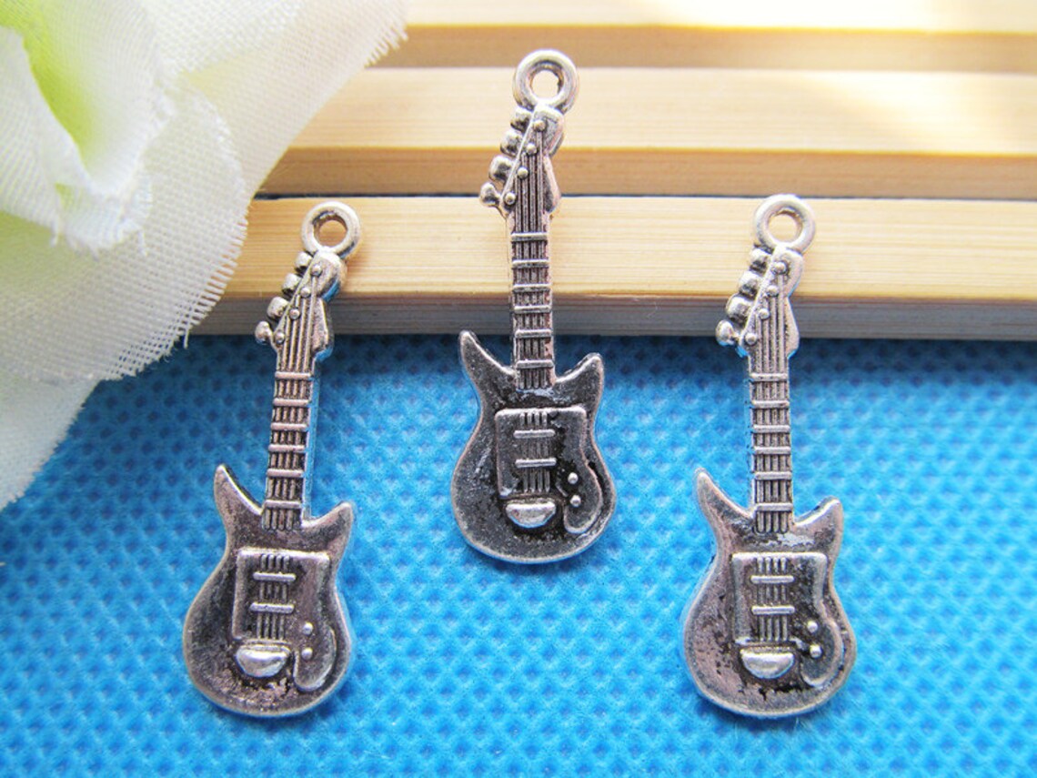 Antique Silver Tone/antique Bronze Filigree Guitar Pendant - Etsy
