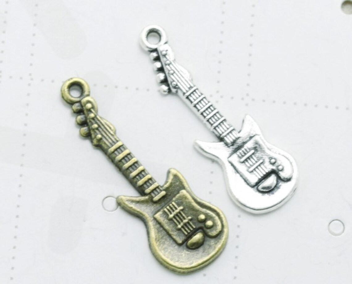 Antique Silver Tone/antique Bronze Filigree Guitar Pendant - Etsy