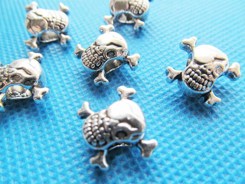 Antique Silver Tone Heavy Filigree Pirate Skull Slider Spacer - Etsy