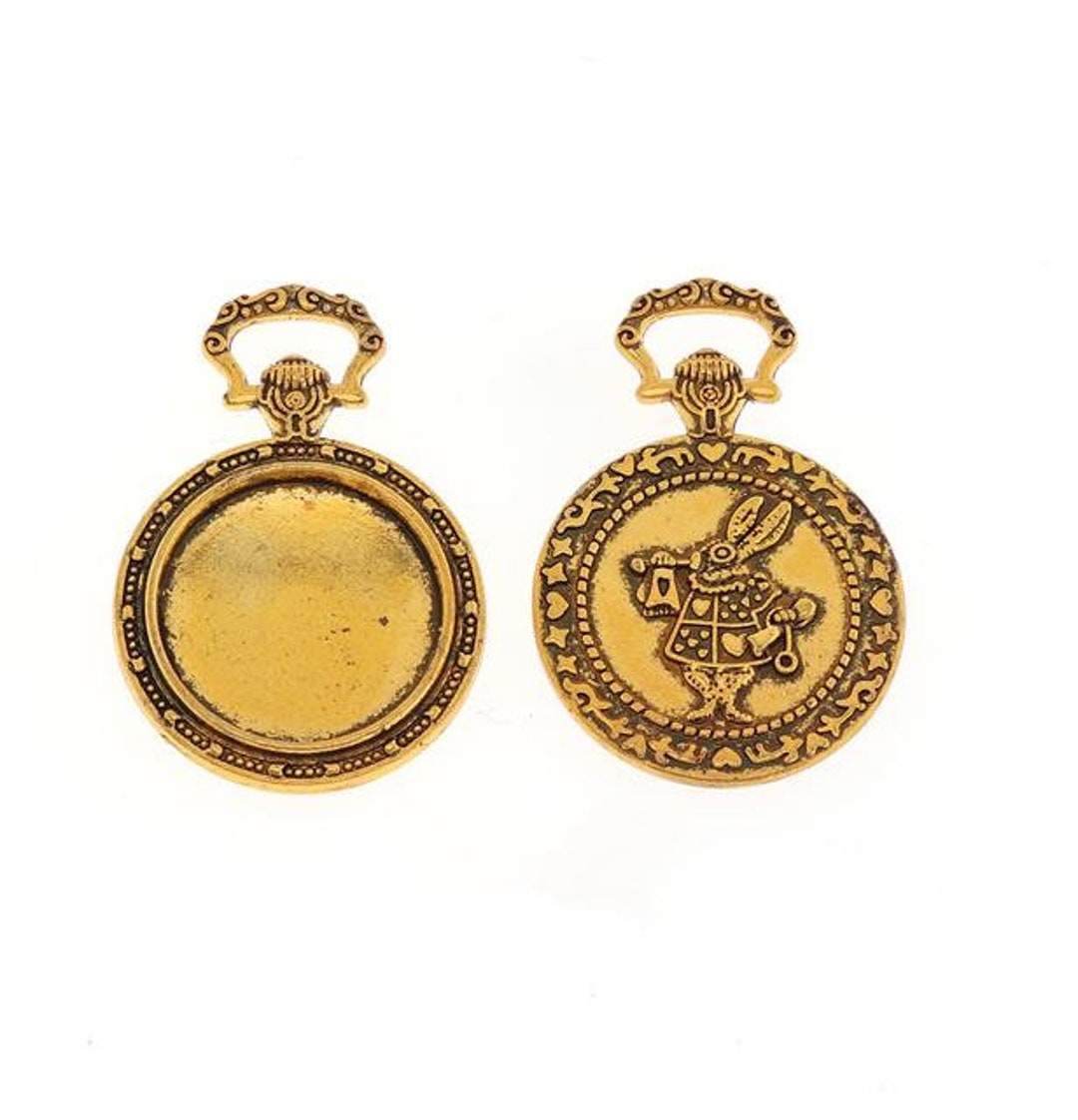 27mm Antique Golden Rabbit Pocket Watch Round Base Setting Tray Bezel ...