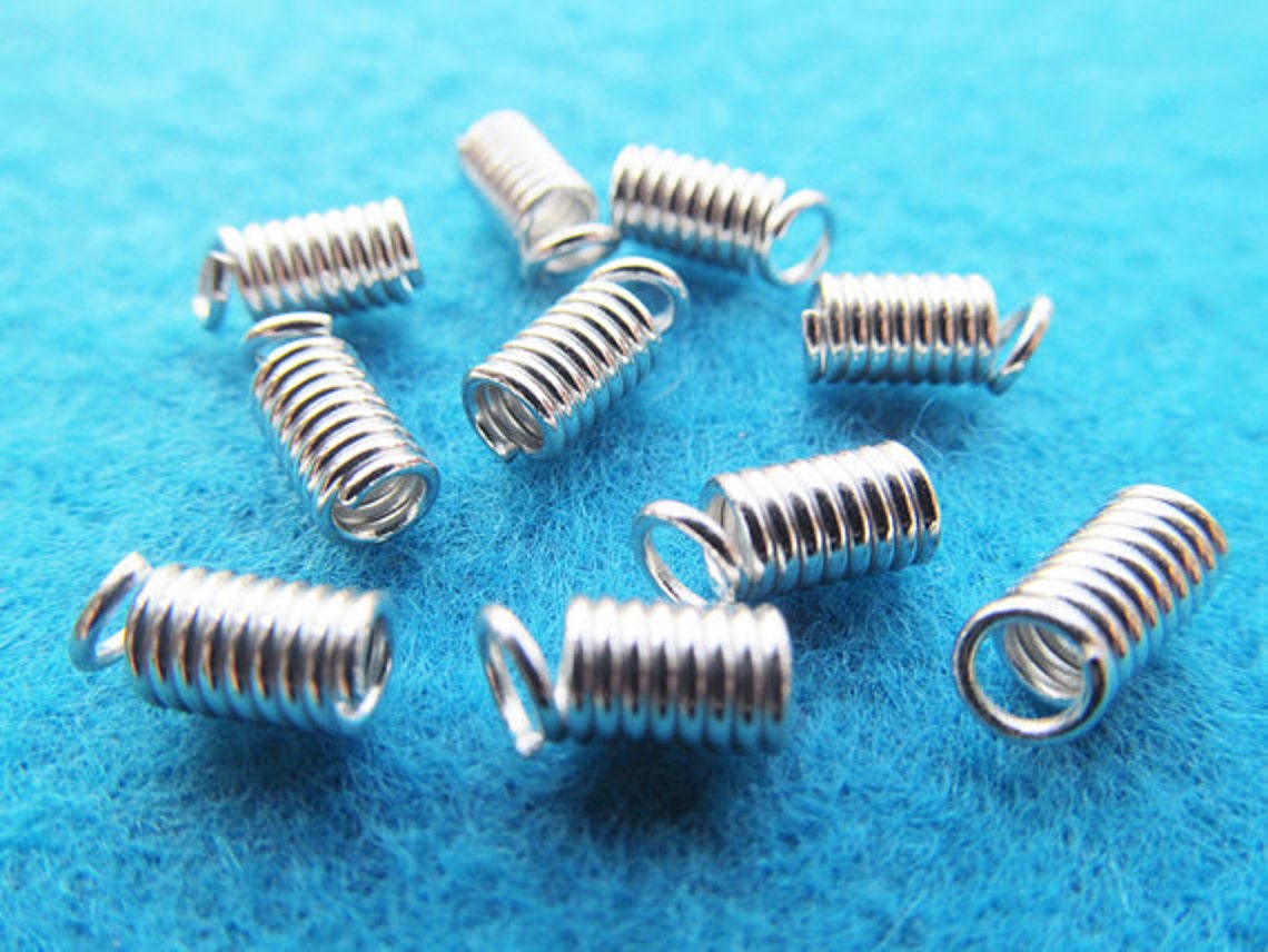 Large 6mm HOT Fashion DIY Silver Tone/white K Coil Cord End Crimp ...