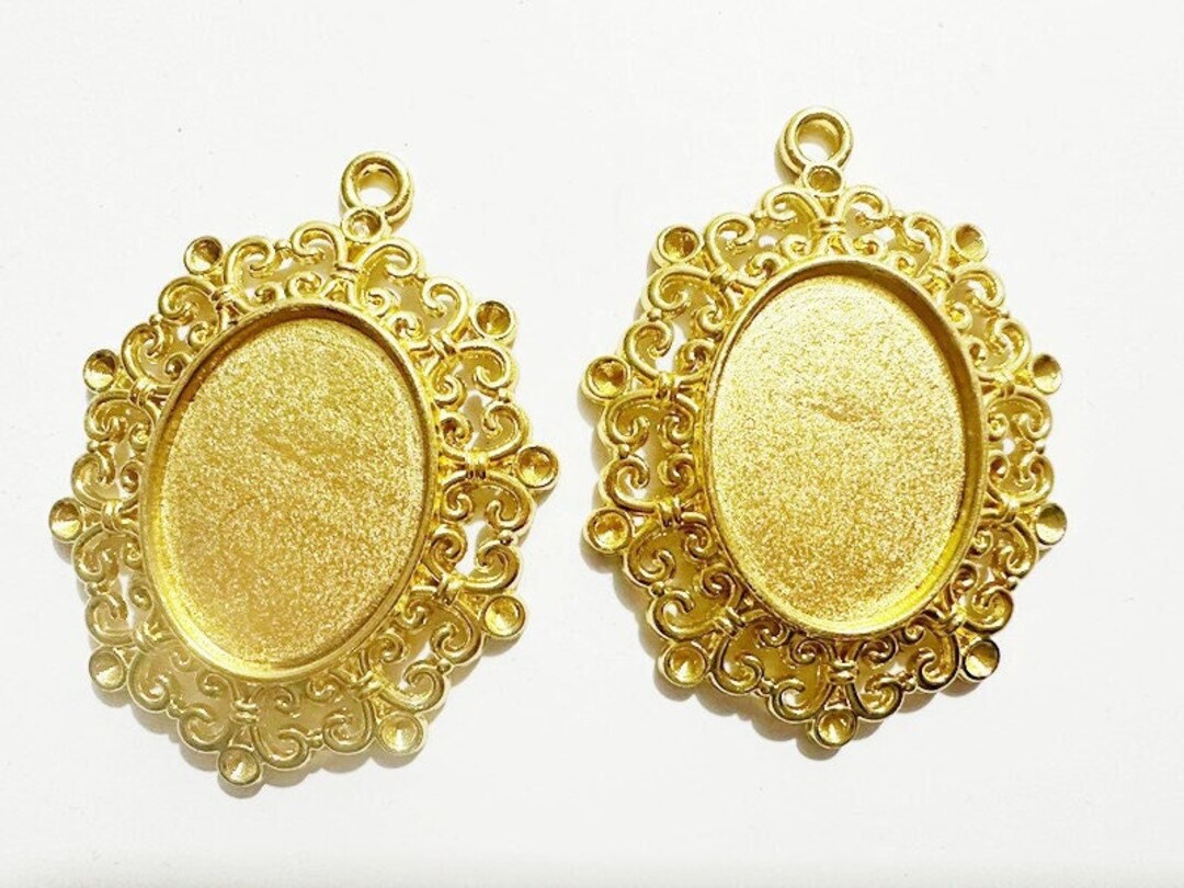 3 Colors Filigree Heavy Oval Flower Border Base Setting Pendant Charm ...