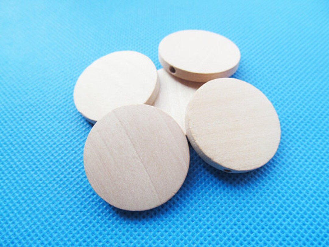 35mm Unfinished Thick Flat Circle Round Discs Natural Wood Spacer Beads ...