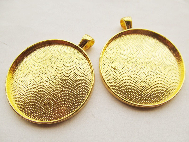 Large Heavy Gold Round Frame Base Bezel Setting Tray Pendant | Etsy