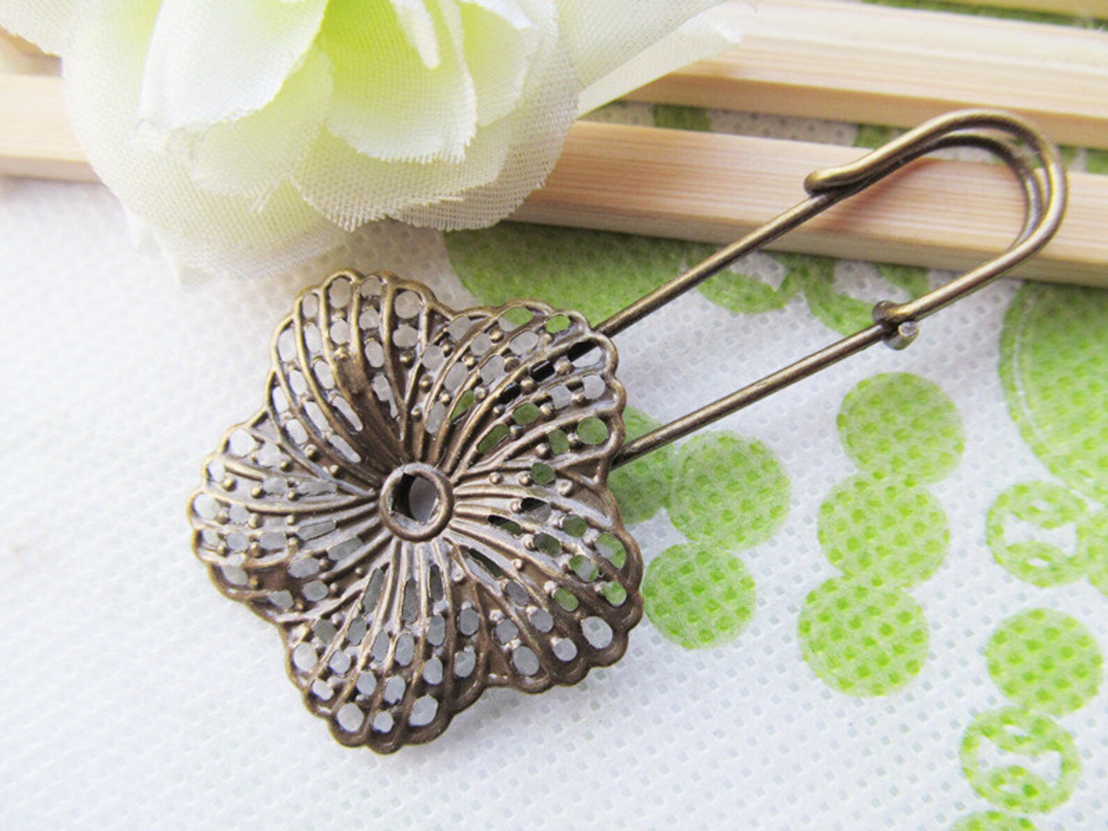 Antique Bronze Safety Pin Brooch Breastpin | Etsy