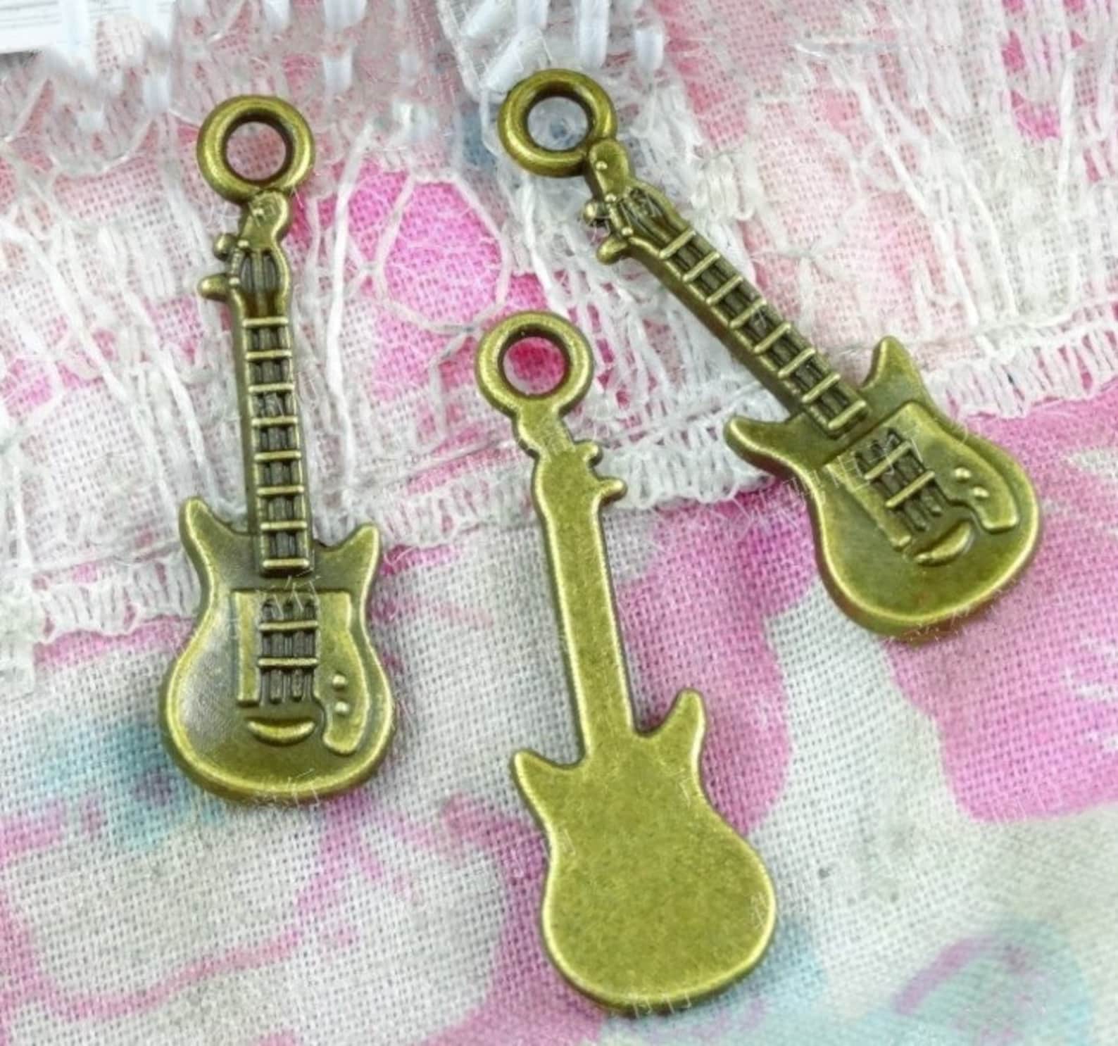 Antique Silver Tone/antique Bronze Filigree Guitar Pendant - Etsy