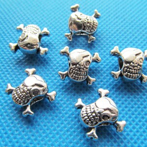 Antique Silver Tone Heavy Filigree Pirate Skull Slider Spacer Beads ...