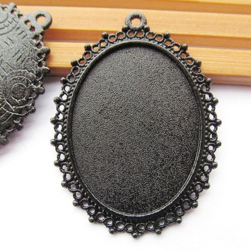 Black Oval Flower Border Base Setting Tray Bezel Pendant - Etsy
