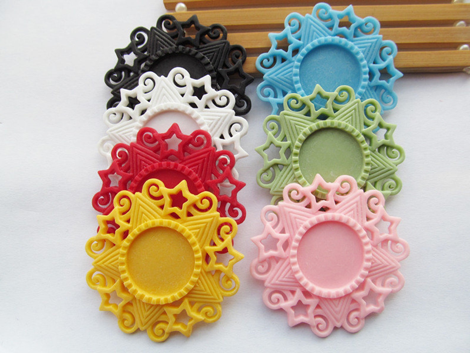 7 Colors Round Flatback Resin Star Charm Findingfiligree - Etsy