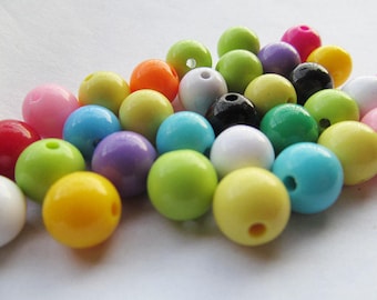 50pcs 14mm Round Resin Beadsmulti Color Acrylic Round Beaddiy Beads ...
