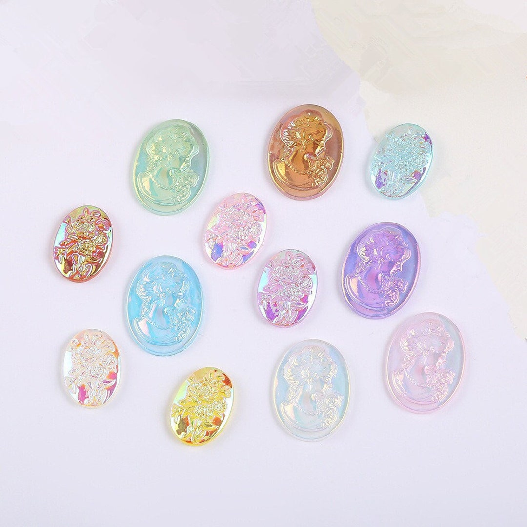18mmx25mm Transparent Plating Color Oval Flatback Resin Relief Rose ...