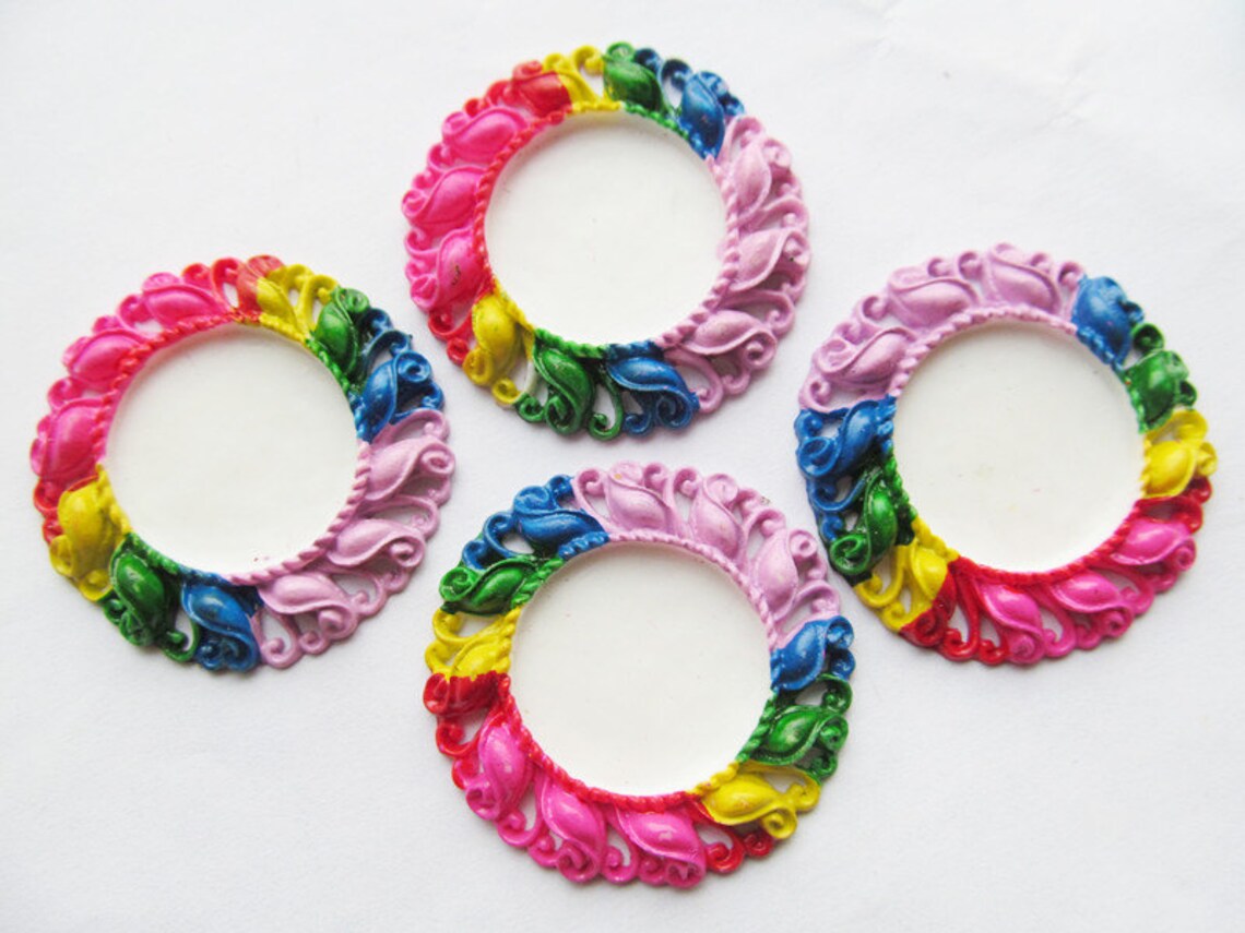 31x37mm Handwork Rainbow Round Flatback Resin Flower Charm Finding ...
