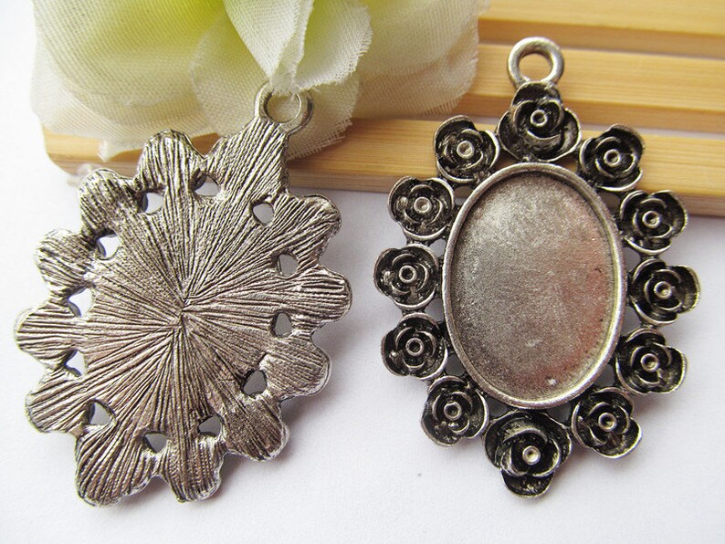 Antique Silver Tone/antique Bronze Oval Rose Flower Base Setting Tray ...