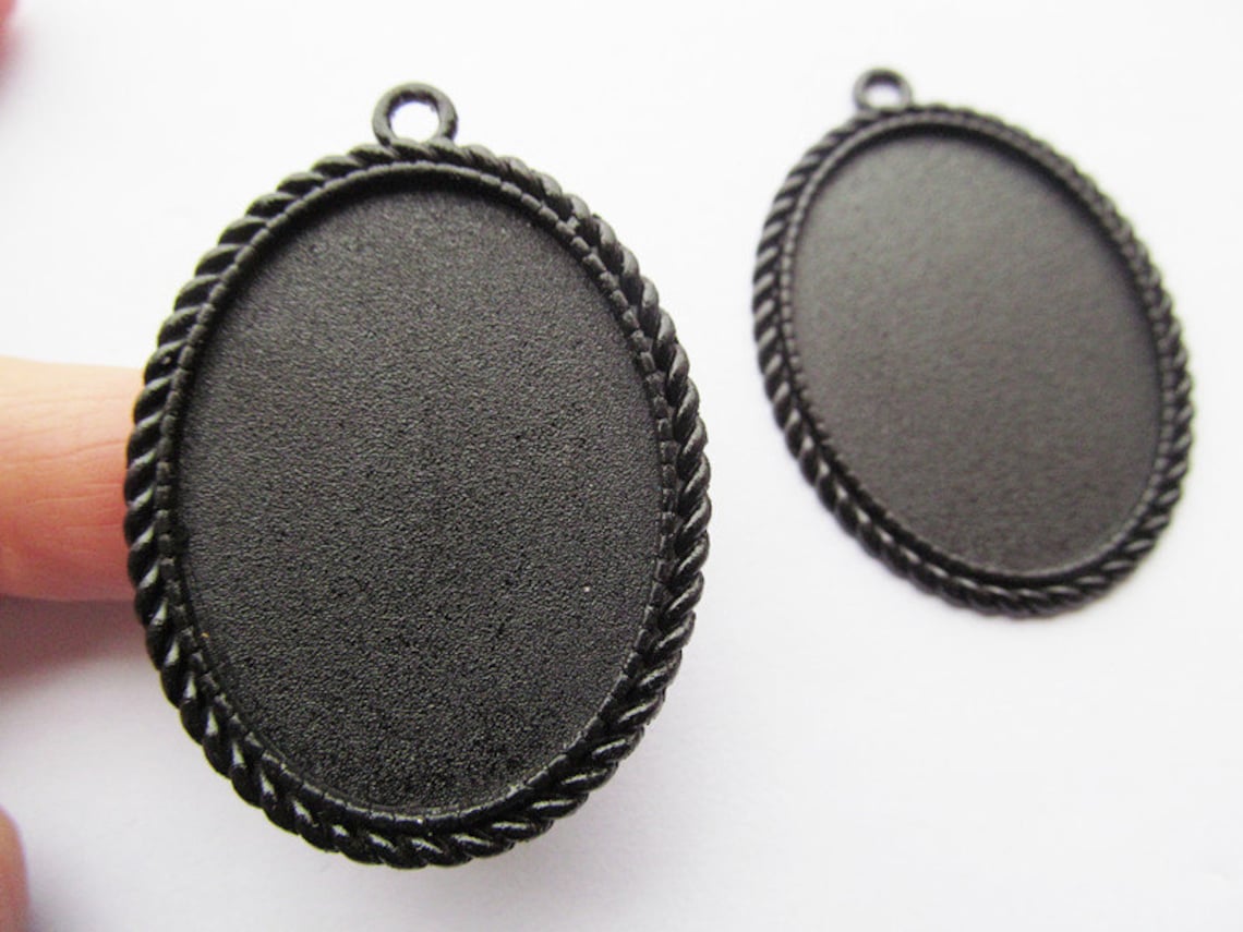 Black Oval Twist Border Base Setting Tray Bezel Pendant Charm/finding ...