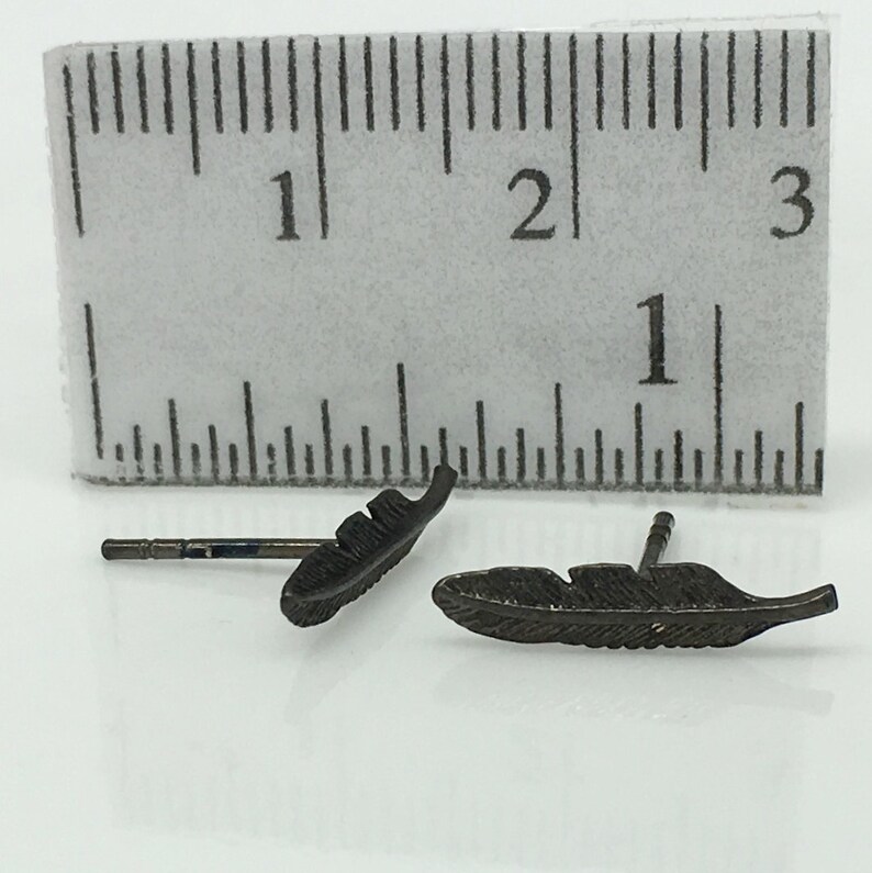 Black Crow's Feather Stud Earrings, Feather Helix Earrings, Sterling ...